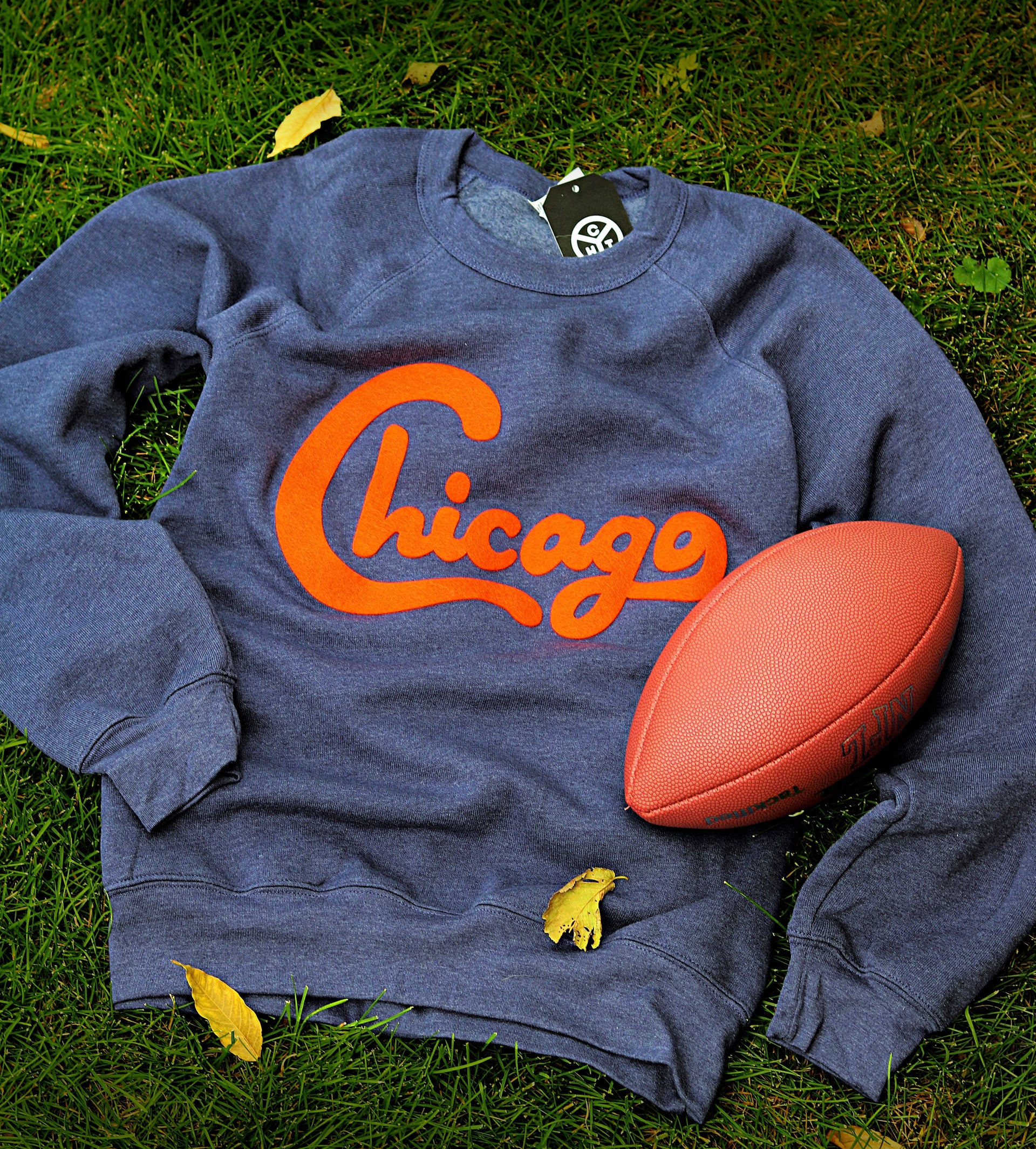 Chicago Football Felt Applique Crewneck - Chitown Clothing